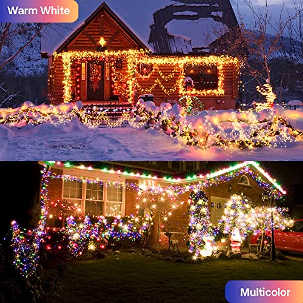 Beauhom Extentable Lightchain 300LED 98ft 8 Modes Green Wire Warm White & Multi-Colored Connectable Plug in UL Transformer Outdoor Use Christmas Tree Light Party Garden Patio Decoration