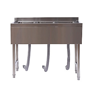 Stainless Steel Sink, 3 Compartment Stainless Steel Commercial Kitchen Bar Sink With 3 Drainboards, Commercial Kitchen Sink Prep Table, Modern Utility Basin With 3* Downpipes For Indoor Outdoor