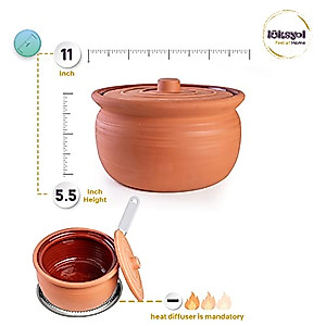LUKSYOL Clay Pot for Cooking, Large Pot, Big Pots for Cooking, Handmade Cookware, Cooking Pot with Lid, Terracotta Pot, Terracotta Casserole, Brown Clay Pots for Cooking, Dutch Oven Pot