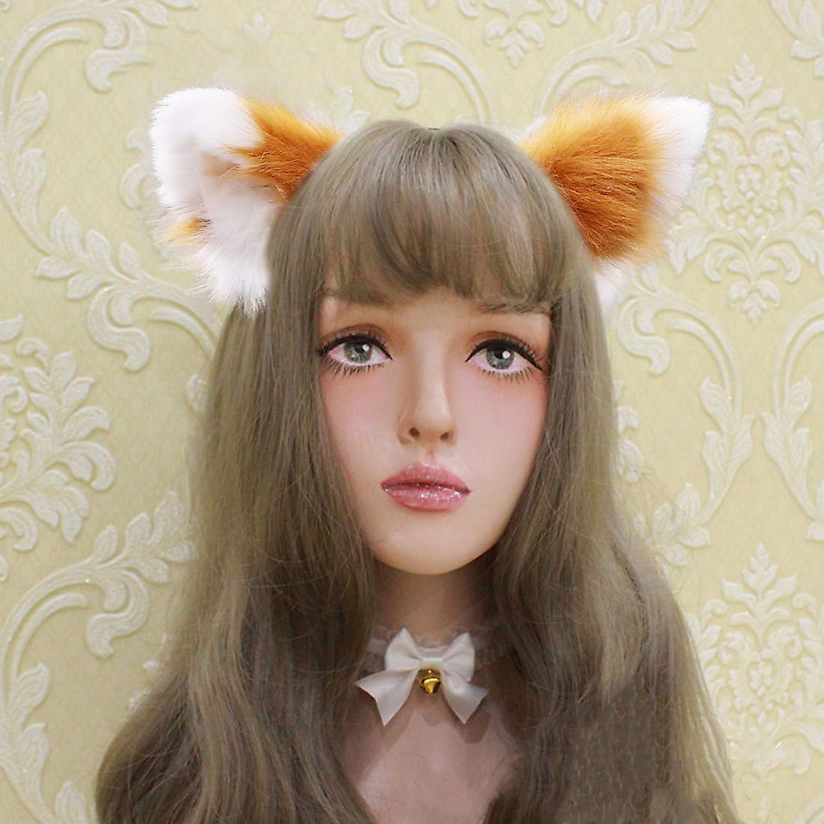 Fxaelian Animal Anime Faux Fur Fox Wolf Cat Dog Ears Headband Halloween Cosplay Costume Party Headbands Headpiece for Women Men Adult Light Brown