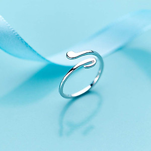 Izpack Minimalist Music Note Open Statement Ring S925 Sterling Silver Adjsutable Simple Wrap Cuff Expandable Finger Band Wedding Engagement Eternity Rings Jewelry Gifts for Women Daughter