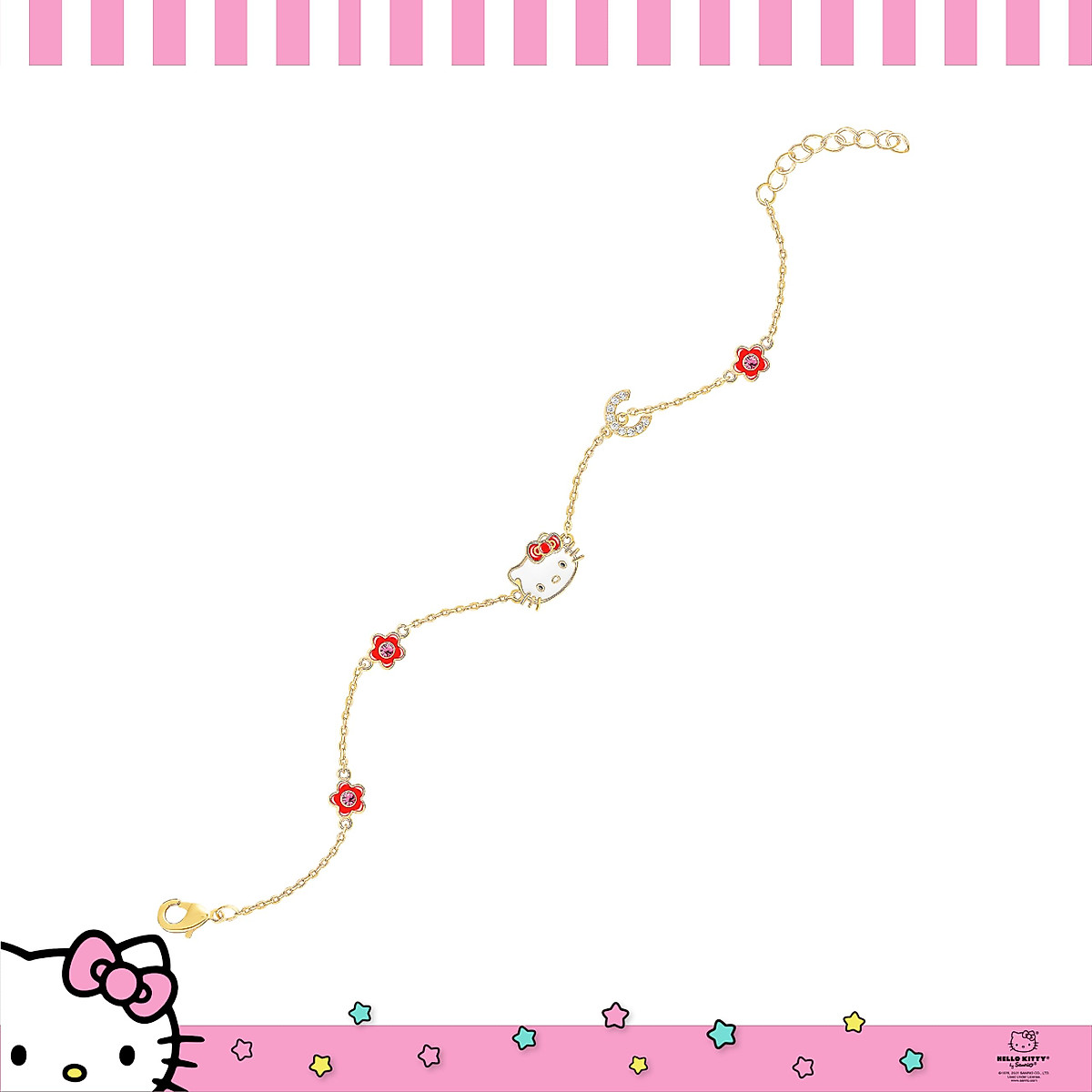 Hello Kitty Sanrio Womens Initial Bracelet 6.5" + 1"- Official License 18k Flash Plated Cubic Zirconia Letter C Bracelet