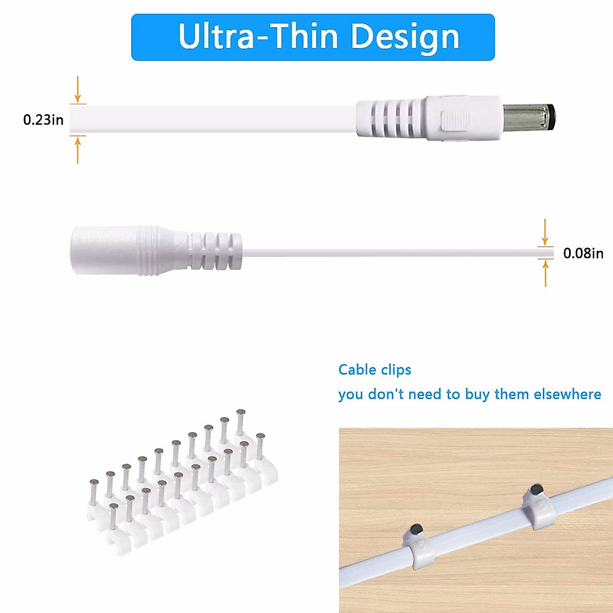 2 Pack 20FT DC Power Extension Cable,2.1mm x 5.5mm 12v DC Extension Cord Power Supply Adapter for CCTV Security Camera Surveillance Indoor IP Camera,LED Strip,12 Volt Male to Female Plug Flat Cable