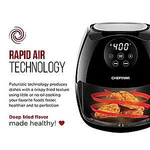 Chefman Digital 3.5 Quart Touch Screen Air Fryer Oven w/ Space Saving Flat Basket, Healthy Oil-Free Airfryer w/ 60 Minute Timer & Auto Shutoff, Dishwasher Safe Parts, BPA-Free, Black