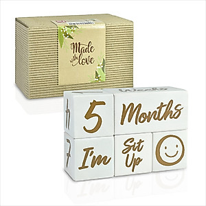 I'm Solid Wood Weekly Monthly Yearly Baby Milestone Age Blocks, Gender Neutral, Newborn Gifts & Keepsakes for Picture Props (5 Pcs/White)