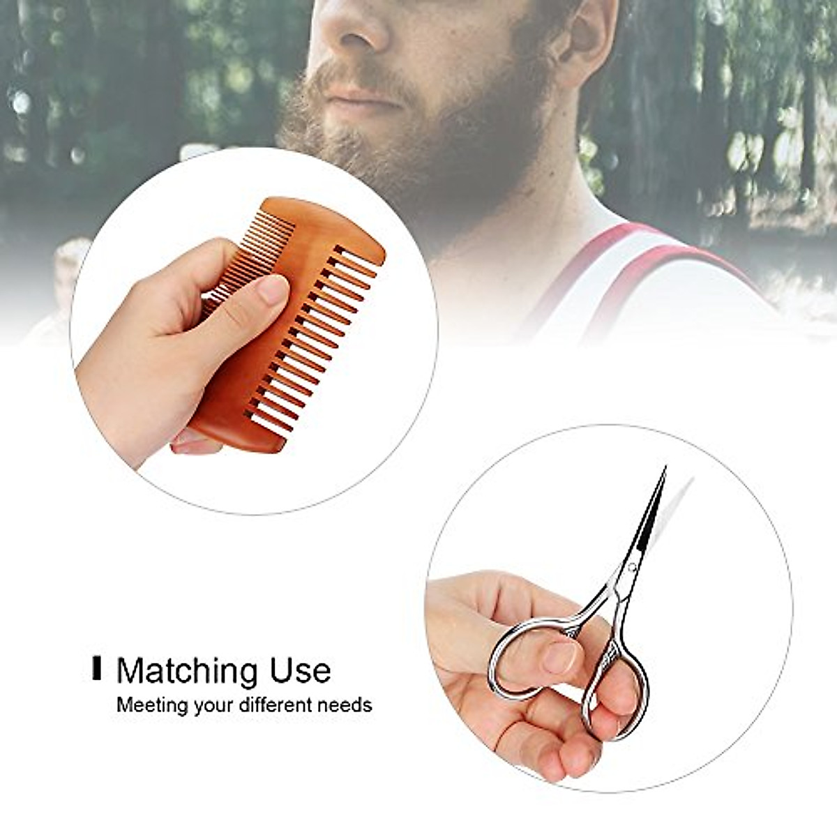 Men's Beard Grooming Set, Double-Sided Comb and Beard Brush Soft Synthetic Hair Styling Brush and Shaving Scissors Shaving Beards and Mustaches(Beard Brush + Comb + Scissors))