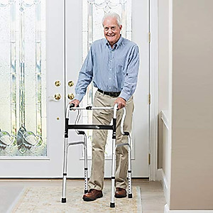 Goplus 3-in-1 Stand-Assist Folding Walker, 400LBS FDA Certification Heavy Duty Walking Mobility Aid, Can be Used as Toilet Safety Rail, Height Adjustable Narrow Drive Walkers for Seniors Elderly Adult