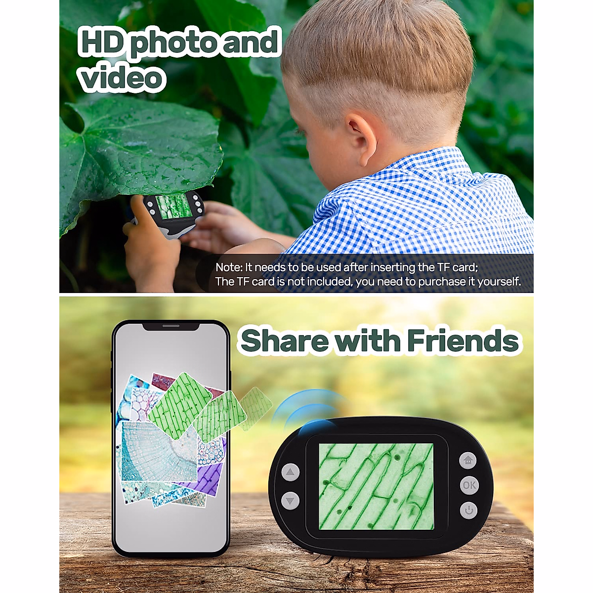 HOLYFUN Handheld Microscope Kit for Kids, Catch Video & Photo, Portable Rechargeable 1000X HD Microscopes Camera Toys, Outdoor Indoor Student Beginner Educational Science Gift for Children Age 6+