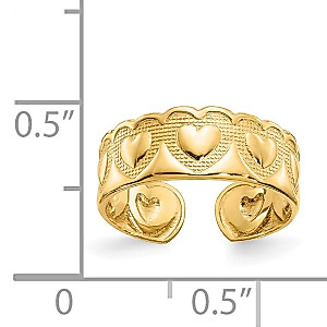IceCarats 14K Yellow Gold Heart Love Adjustable Toe Ring Open Midi Band Summer Beach Jewelry