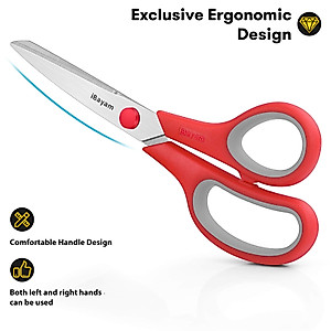 Scissors, iBayam 8" Multipurpose Scissors Bulk 3-Pack, Ultra Sharp Blade Shears, Comfort-Grip Handles, Sturdy Sharp Scissors for Office Home School Sewing Fabric Craft Supplies, Right/Left Hand