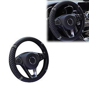 Crynod 1 PC Bling Car Steering Wheel Cover, Rhinestone-Encrusted Leather Elastic Protective Cover Without Inner Ring, Universal Automotive Decorative Accessory, Suitable for Most Models (Black)
