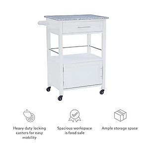 White Linon Storage Cart On Wheels With Granite Top. Great For Small Kitchens!!