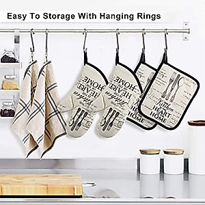 Warome Oven Mitts and Pot Holders Sets, 572°F Heat Resistant Oven Mitts with Soft Cotton Kitchen Towels, Multi-Function Kitchen Potholders with Pockets, Cute Hot Pads and Long Oven Mitts(6pcs)