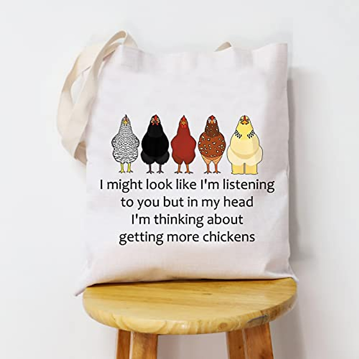 JNIAP Chicken Tote Bag Chicken Lover Gift Chicken Hen Farmer Gift I'm Thinking Chicken Grocery Bag Chicken Lady Handbag (Chicken Tote Bag)