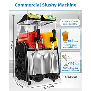 GSEICE Commercial Slushy Machine, 3.2 Gals X 2 Tanks Margarita Machine 110V Slushy Maker Machine for Slush, Frozen Margarita, Frozen Drink Machine for Restaurants Bars Pool Parties
