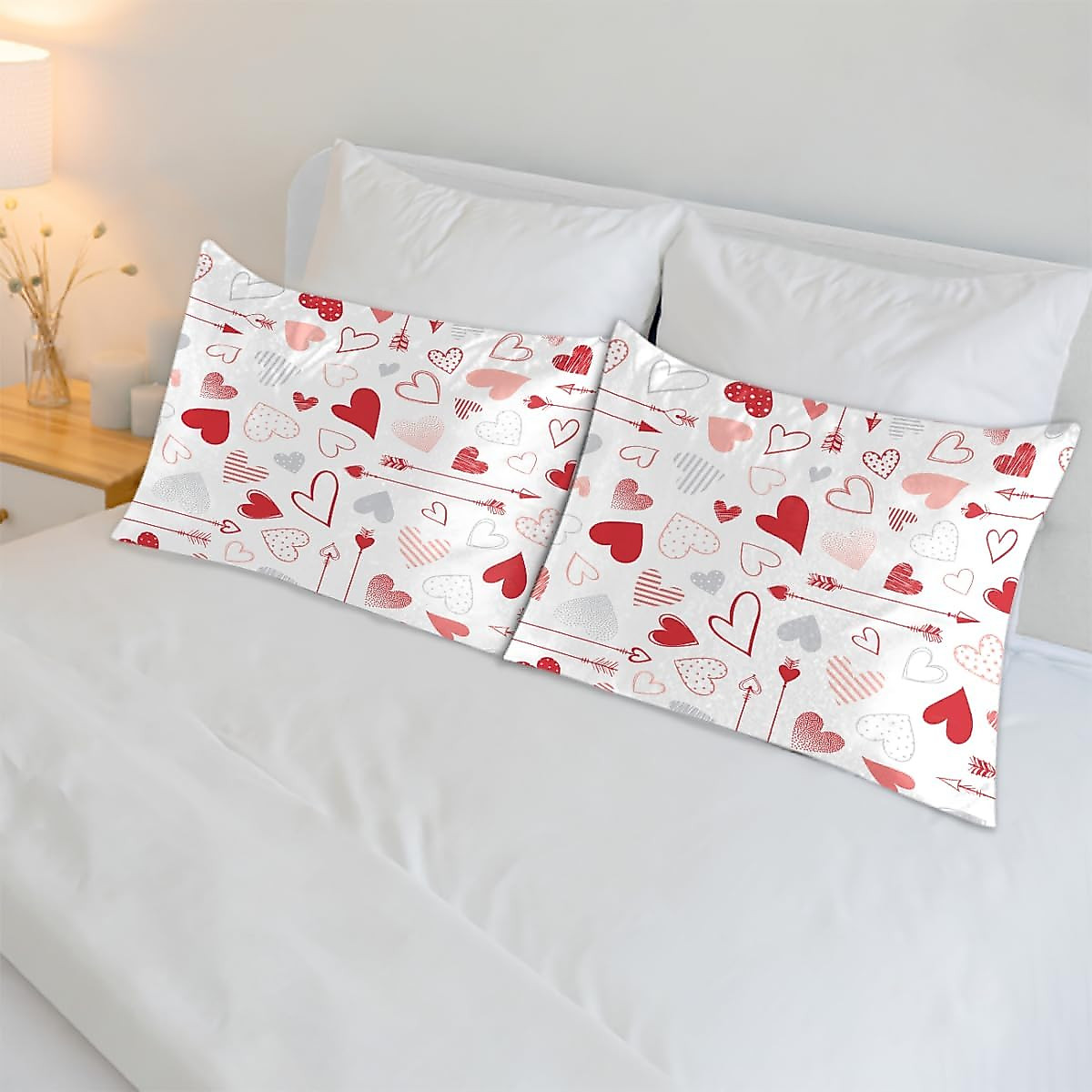 Arrows Heart Satin Pillow Cases Silk Satin Pillowcase for Hair and Skin Standard Set of 2 Super Soft Silk Pillowcase with Envelope Closure (20x26 in)