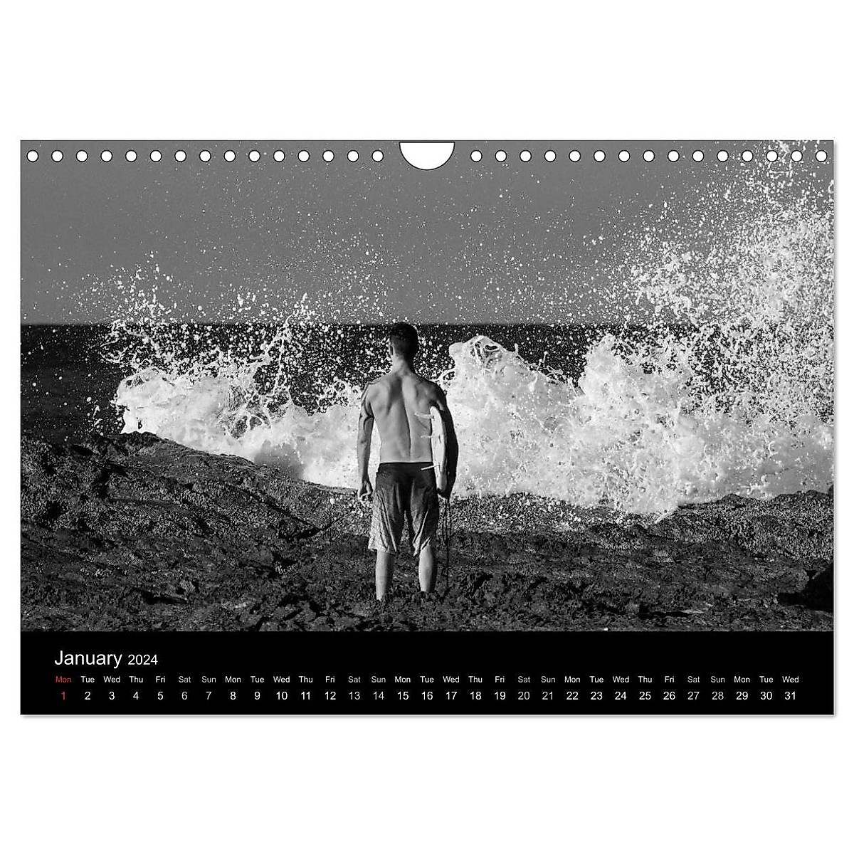 Surf in B&W (Wall Calendar 2024 DIN A4 Landscape), CALVENDO 12 Month Wall Calendar