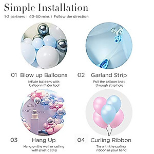 Baby Shower Pink and Blue Balloon Arch Garland Kit-134Pcs Macaron Pink and Blue Silver Balloo, Boys Girl's Birthday,Baby Shower,Wedding Party Decorations