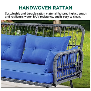 YITAHOME Patio Furniture L-Shaped Coversation Sectional Outdoor Sofa Set for Backyard, Porch with Thick Cushions Detachable Lounger, Side Table (Gray+Navy Blue)