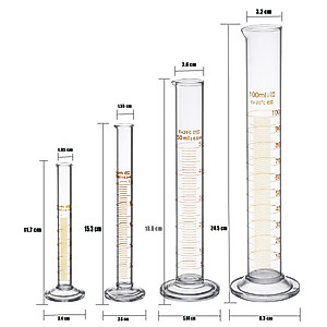 Thick Glass Graduated Measuring Cylinder Set 5ml 10ml 50ml 100ml Glass with Two Brushes