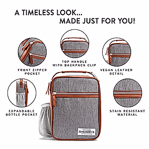 Foundry by Fit + Fresh, Thayer Insulated Lunch Bag with 2 Food Containers & a Stainless Steel Tumbler, Reusable Lunch Box & Mini Cooler Bag, Perfect for School, Work, Picnics & More, Grey