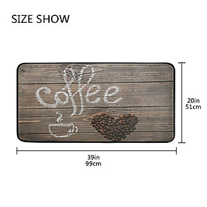 Coffee Beans Heart Brown Wooden Board Kitchen Rugs Floor Mat Anti Fatigue Kitchen Mats Non Skid Washable Bath Rug Runner Doormats Carpet Sink Mat Home Decor 39 X 20 inch