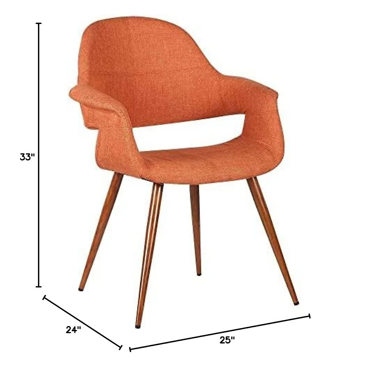 Armen Living Phoebe Dining Chair in Orange Fabric and Walnut Wood Finish