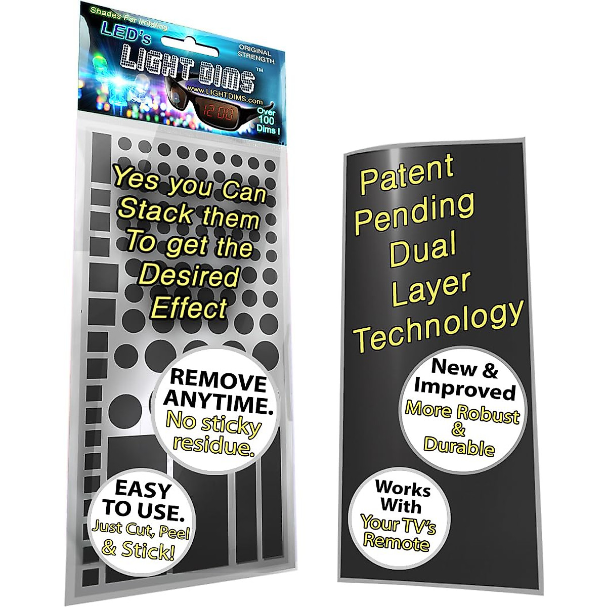 LightDims Original Strength Light Dimmer LED Covers (2 Sheets) Shapes & Uncut Sheet for Electronics & Appliances & More. Professional Retail Packaging