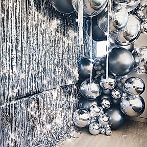 PartyWoo Foil Fringe Curtains Silver, 2 pcs 3.3x6.6 ft Silver Streamers, Fringe Backdrop, Tinsel Backdrop, Tinsel Curtain, Metallic Door Shimmer, Birthday Party Streamers, Christmas Decorations