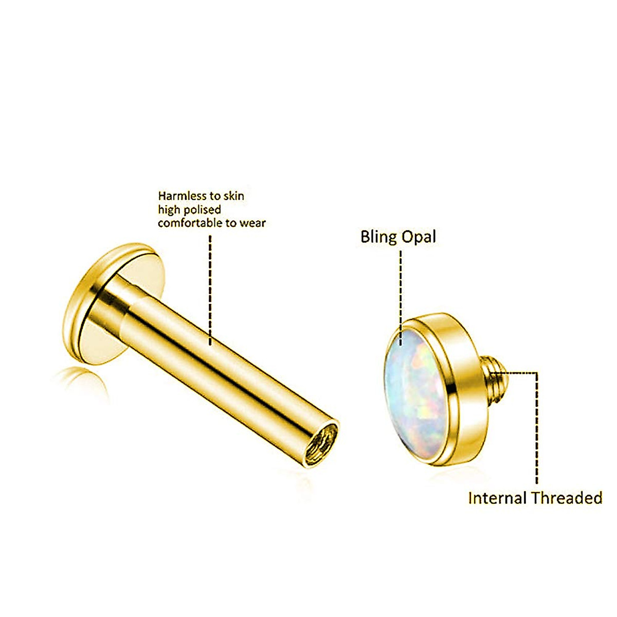 Gnoliew 16G 316L Stainless Steel Labret Monroe Lip Ring Studs Cartilage Helix Tragus Nose Piercing (A2,8mm(16G))