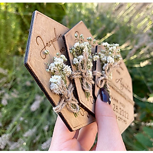 vitawed Hexagon Floral Wedding Favors, Personalized Wedding Favor, Wooden Magnet with Envelopes and Stickers, Pack of 8 to 300