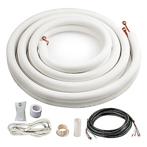 ICOOL 16 Ft. Mini Split Line Set, 1/4" & 3/8" O.D. Twin Copper Pipes, 3/8" Thickened PE Insulated Coil Copper Line for Air Conditioner HVAC Refrigeration and Heating Equipment, with Fittings