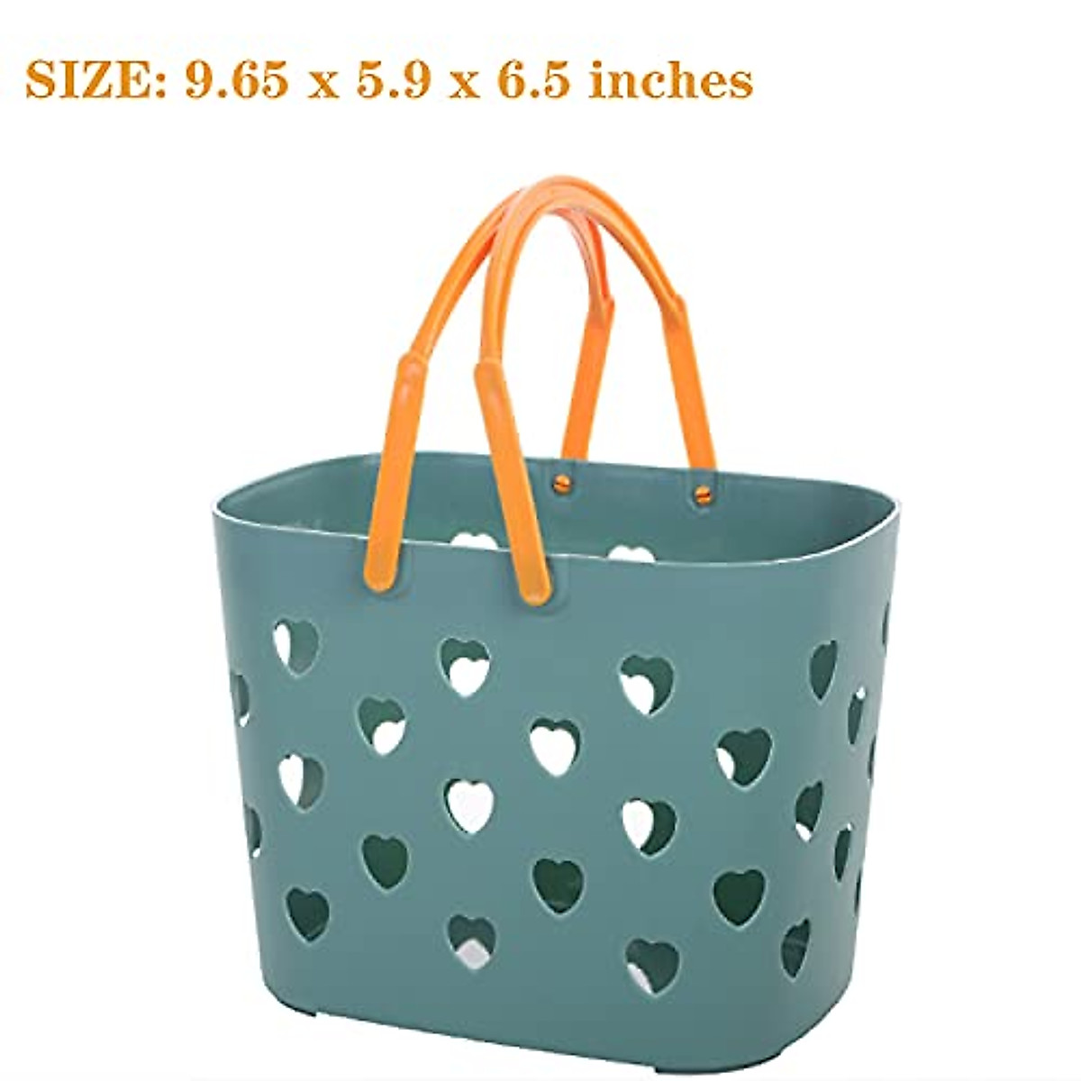 Portable Plastic Shower Caddy Baskets, Standing Storage Organizer Bins, Shower Caddy Tote Bag with Handles, Hollow Cleaning Caddy with Holes for Bathroom, College Dorm, Kitchen, Home - Heart Green