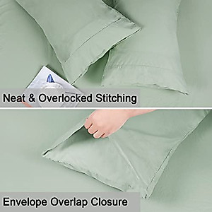 PHF 100% Garment Washed Cotton Sheets Set Twin Size, Ultra Soft Cotton Bedding Sheets Set, 3 PCS Breathable Moisture-Wicking DurableSheet Set,Deep Pocket Cotton Bed Sheet Up to 16", Sage Green