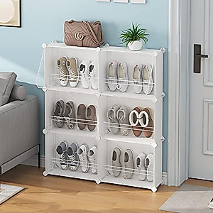 MAGINELS 6-Pair Shoe Rack Organizer with Cover, Slim Shoe Storage Cabinet,Behind Door, Narrow Shoe Shelf for Closet,entryway,White