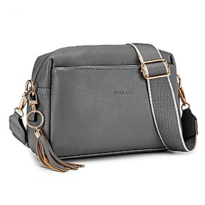 Roulens Triple Zip Small Crossbody Bag for women,Wide Strap Cell Phone Purse Shoulder Handbag Wallet with Credit Card Slots