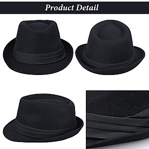 Womens Mens Classic Felt Trilby Hat Short Brim Fedora Hat Black Manhattan Gangster Jazz Hat for Unisex