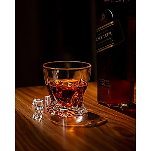 LUXU Whiskey Glasses(Set of 4)-10 oz Twisted Scotch Glasses,Premium Old Fashioned Glasses,Clear Crystal Bourbon Rock Glasses,Large Bar Glasses,Unique Glassware Tumblers for Cocktails