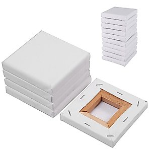 10 Pack Canvas Panels 6" x 6" Square 15CM 100% Cotton White Blank Stretched Canvas Boards for Painting Craft Drawing Small Acrylics Canvas Art Board Acrylic Oil Paint DIY Kids Children Adults