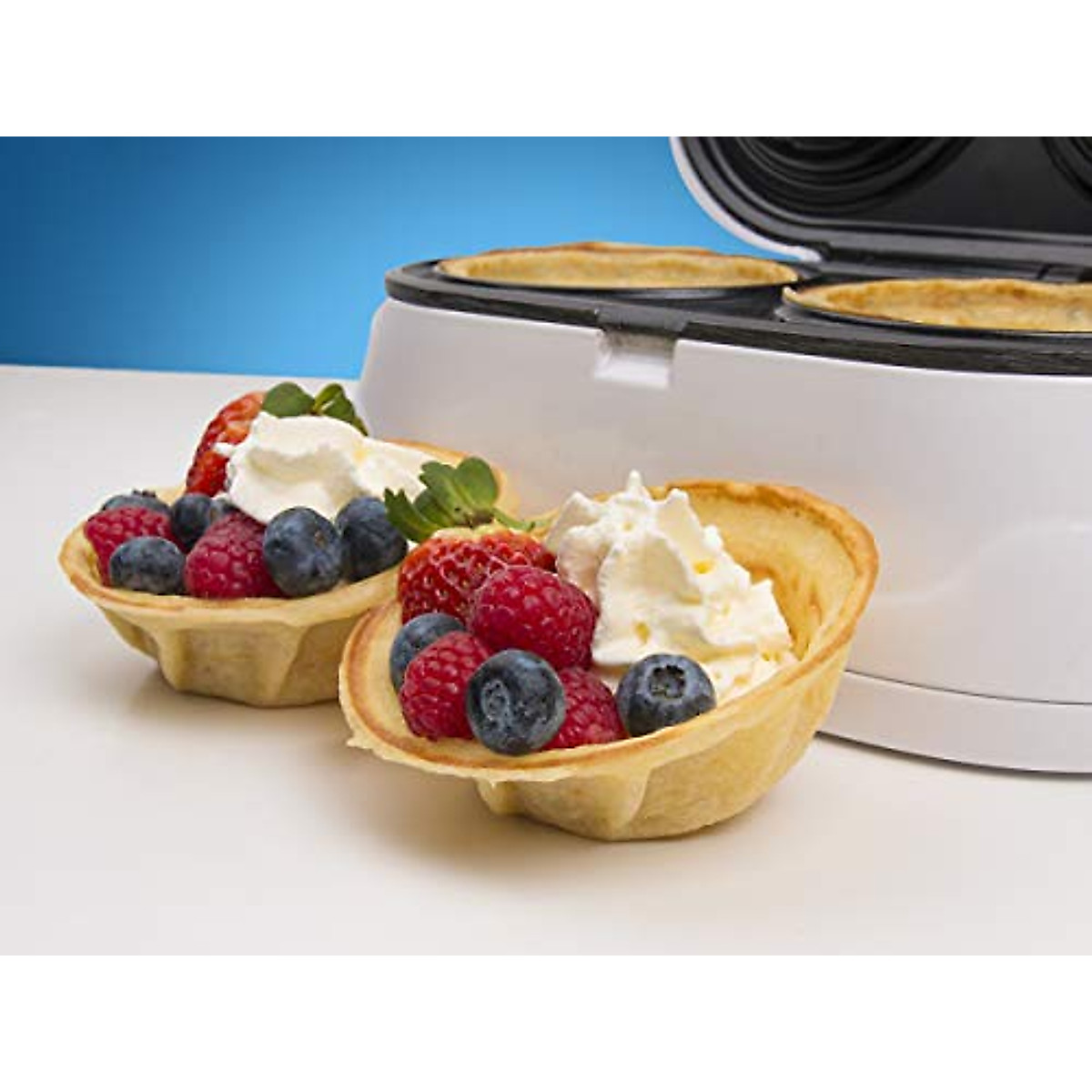 Double Waffle Bowl Maker by StarBlue - White - Make bowl shapes Belgian waffles in minutes | Best for serving ice cream and fruit | Gift ideas 110V 50/60Hz 1200W