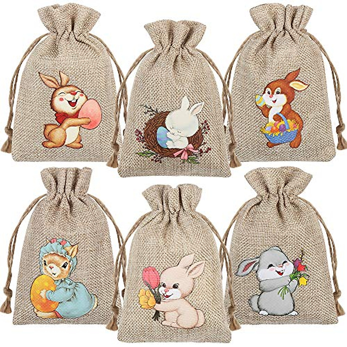 CCINEE 36PCS Easter Burlap Bags with Drawstring,Bunny Burlap Gift Bag Jute Line Goody Bags for Kids Party Favor Supply