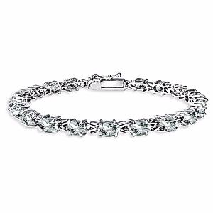 B. BRILLIANT Sterling Silver Light Aquamarine 6x4mm Oval-cut Link Tennis Bracelet for Women