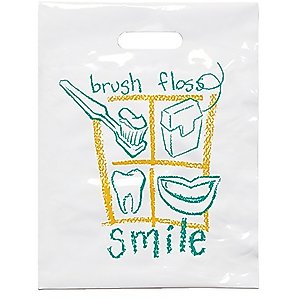 Brush Floss Smile Dental Giveaway Bags, 7-3/4" x 9", 100 Pack