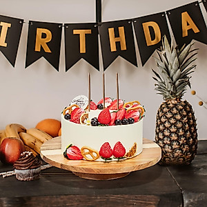 12" Acacia Wood Revolving Cake Stand, Rotating Cake Turntable with 2 Icing Spatulas, 3 Smoothers, Wooden Rotating Display Stand for Cake, Cupcake Decorating Supplies