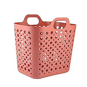 BANEBOR Portable Laundry Hamper with Handles, Rectangle Plastic Basket for Clothes,Bedroom and Storage (Red, Medium)