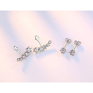 Ear Jacket Cuff Earrings Set Sterling Silver Front Back 2 in 1 with CZ Pearl