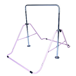 Gymnastics Bar for Kids Horizontal Kip Bar Jungle Gym with 8'x'4 EVA Puzzle Mat, Junior Training Monkey Bars Home Gym Adjustable Height Expandable Junior Training Bar Indoor Foldable (Pink)