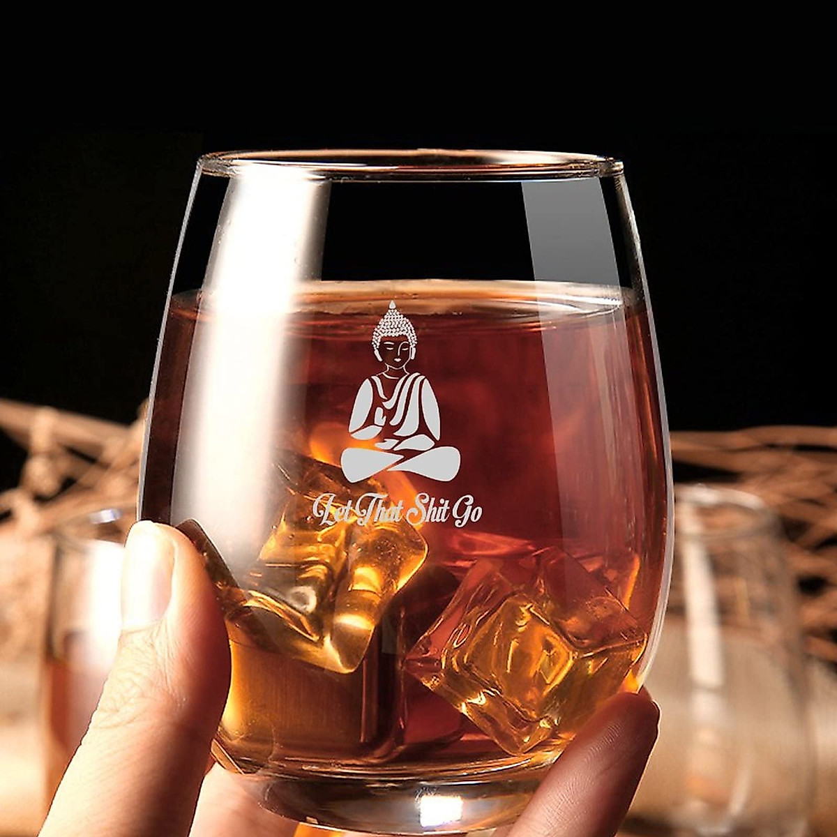 Let That Shit Go Crystal Stemless Wine Glass Etched Funny Wine Glasses, Great Gift for Woman Or Men, Birthday, Retirement And Mother's Day