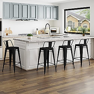 Tongli Metal Bar Stools Set of 4 Barstools Counter Height Bar Stools with Back Industrial Bar Stool Indoor Counter Stool Kitchen Island Stools Modern Bar Chair 26inch Matte Black