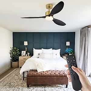 52 Inch Ceiling Fans with LED Light Remote Control, Modern Ceiling Fan with Reversible DC Motor, 3 Blades and 3 Color Temperature, LED Light Chandelier for Bedroom(Gold & Black)
